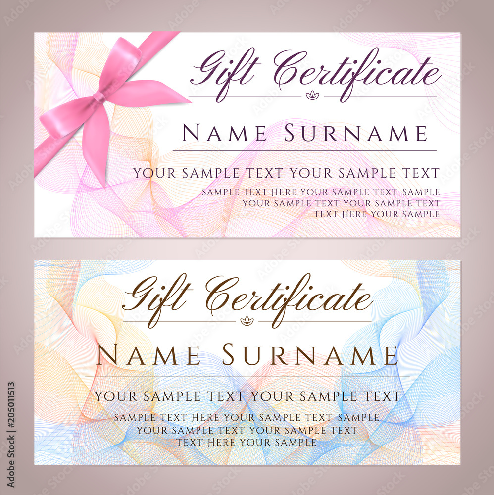Gift certificate, Gift Voucher, Gift Coupon template. Guilloche pattern ...