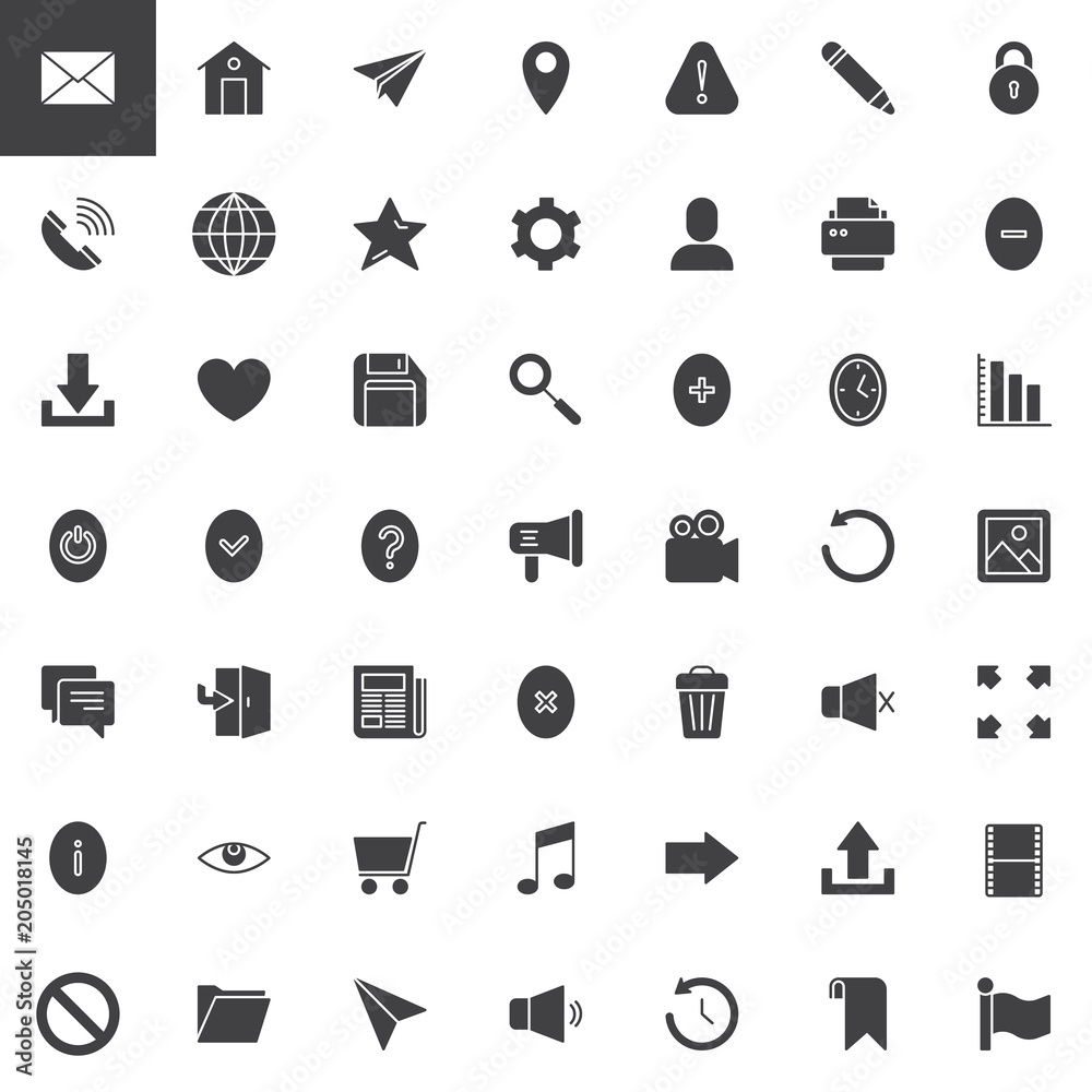 Web essentials vector icons set, modern solid symbol collection, filled ...