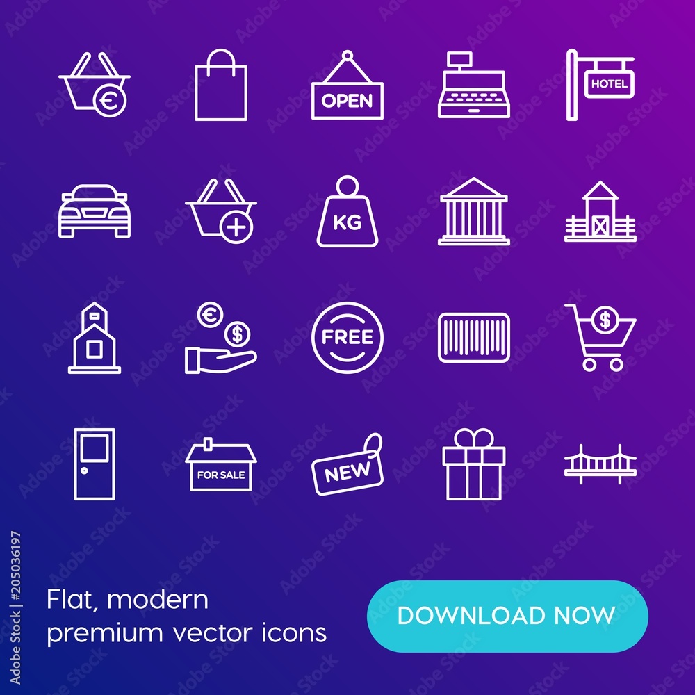 Modern Simple Set of transports, shopping, buildings Vector outline ...