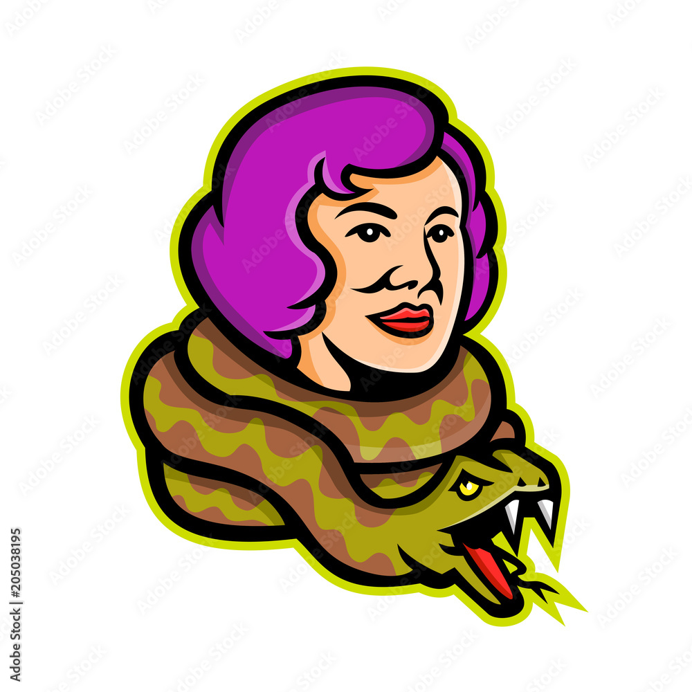 Vecteur Stock Mascot icon illustration of head of a circus freak snake ...