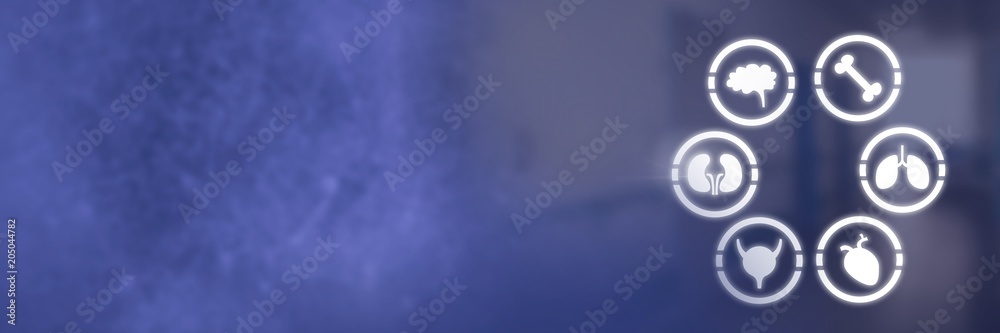 Human body organs icons and purple background transition Stock Photo ...
