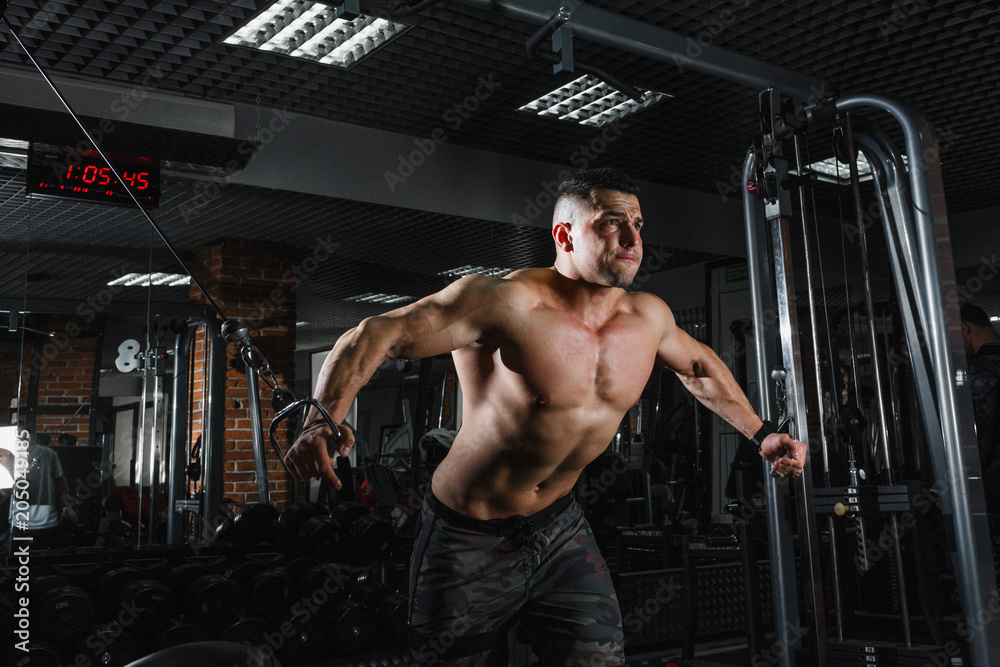 Bodybuilder Training In The Gym Crossover. Handsome athlete man. Stock ...