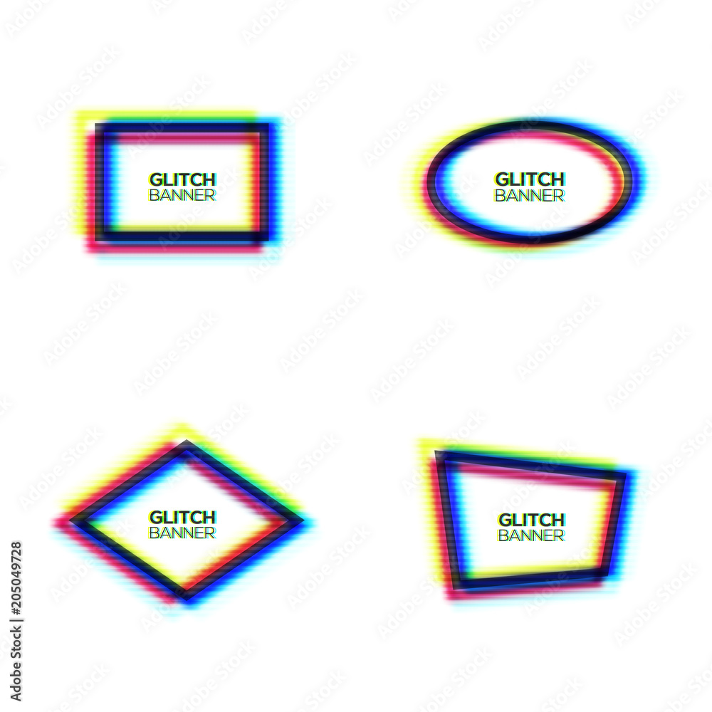 Distorted glitch texture frame set. Abstract modern oval rectangle ...