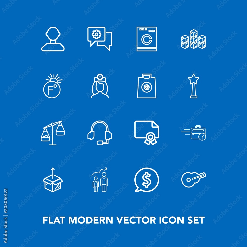 Modern, simple vector icon set on blue background with certificate ...
