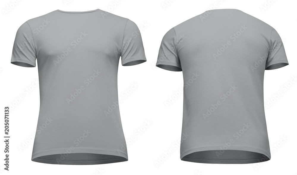 Blank Template Men Grey T Shirt Short Sleeve Front And Back View