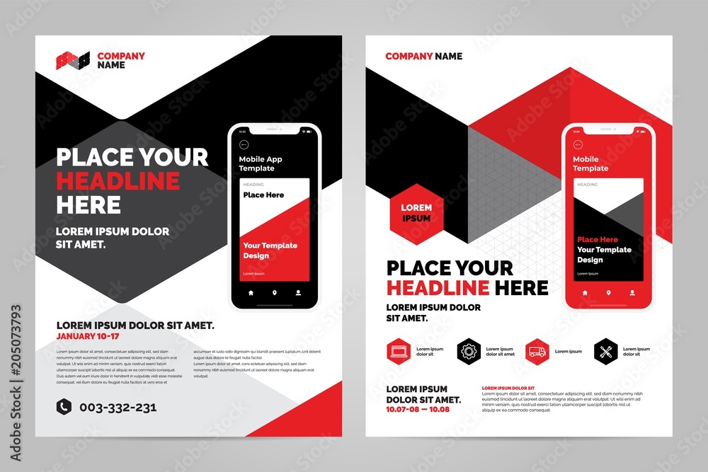 Layout template design with Mobile application. Business brochure flyer ...