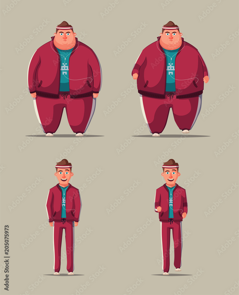 Fat man. Running and activity lifestyle concept. Cartoon vector ...