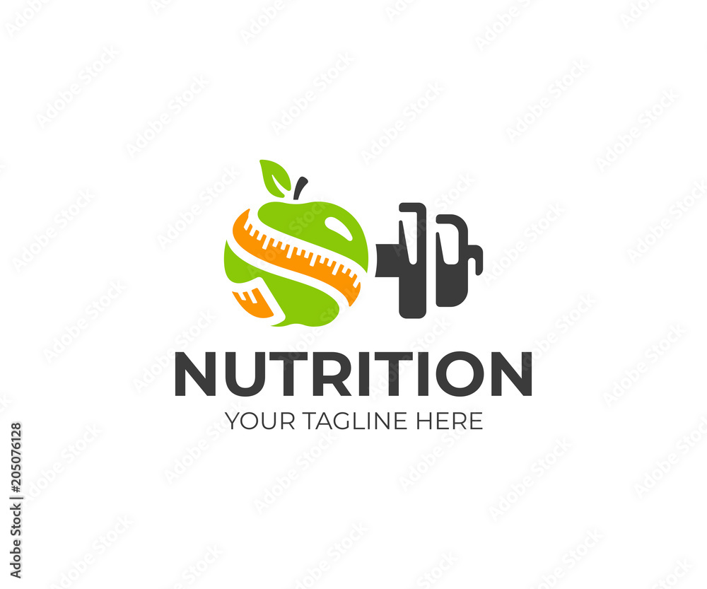 Sports Nutrition Logo Template Green Apple With Measure Tape And Metal