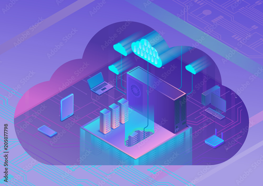 Cloud service 3d isometric infographic illustration, landing page ...