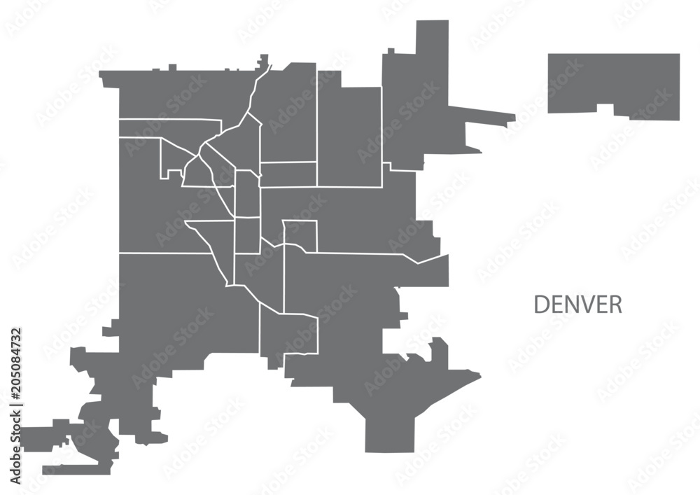 Denver Colorado city map with neighborhoods grey illustration ...