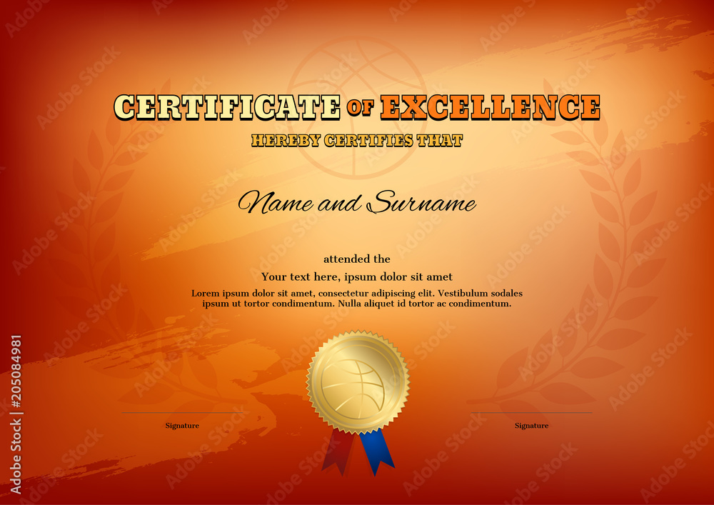 Certificate template in basketball sport theme with basketball theme ...