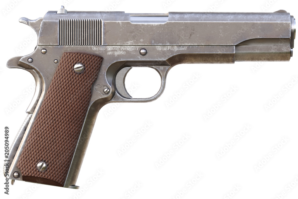 Semi-automatic pistol. Isolated on white background. 3d rendering ...