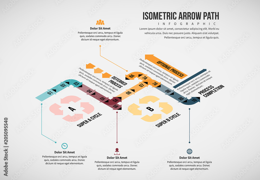 Isometric Overlapping Arrow Path Infographic Layout Stock Template ...