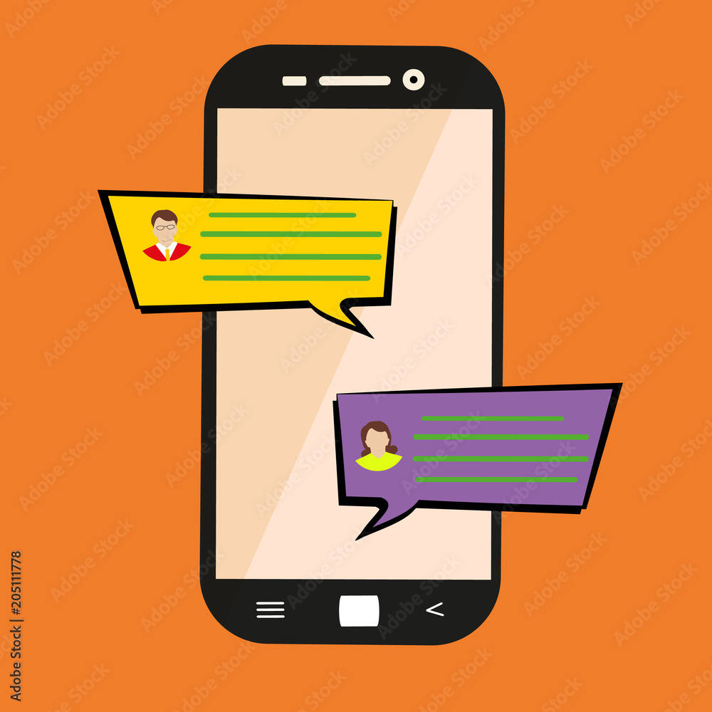 Sending message. Concept of a mobile chat or conversation of people via ...