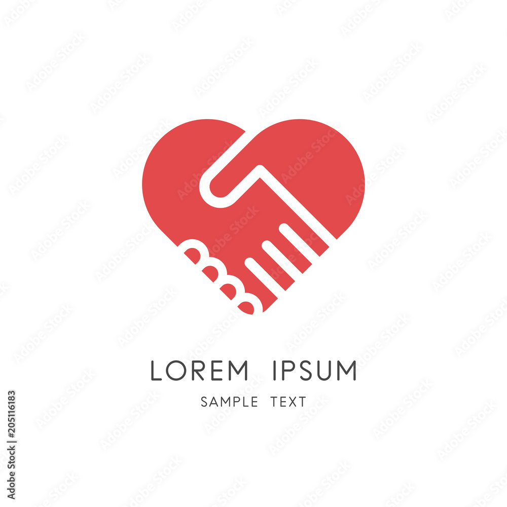Partnership business logo - two hands make a deal and heart symbol ...