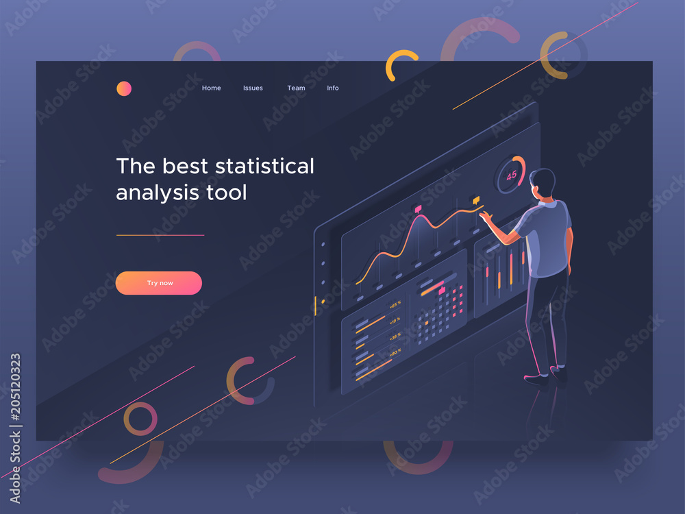 People interacting with a dashboard. Data analysis, statistics ...