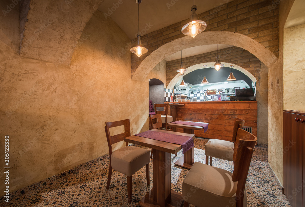 Seats and bar counter in restaurant interior Stock Photo | Adobe Stock