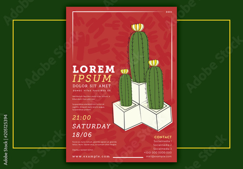 Event Flyer Layout with Cactus Illustrations Stock Template | Adobe Stock