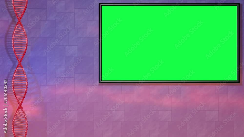 Virtual studio set. Green screen with rotating DNA. Camera view static ...