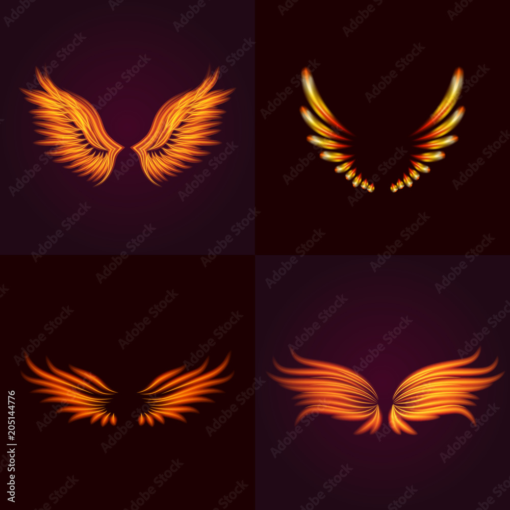 Bird fire wings vector fantasy feather burning fly mystic glow fiery ...