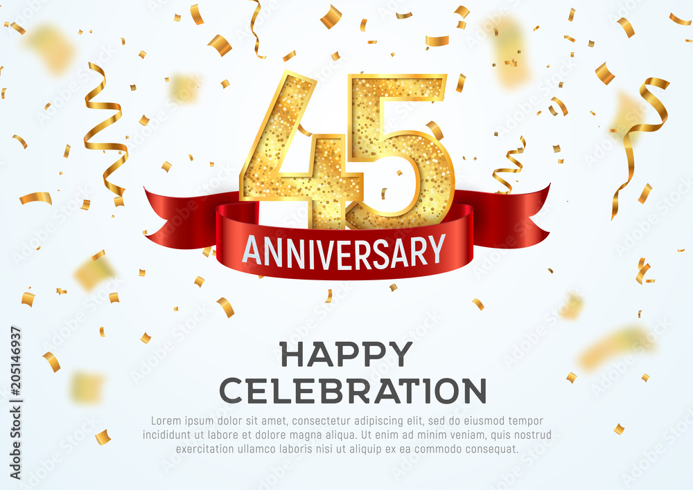 45 years anniversary vector banner template. Forty five year jubilee ...