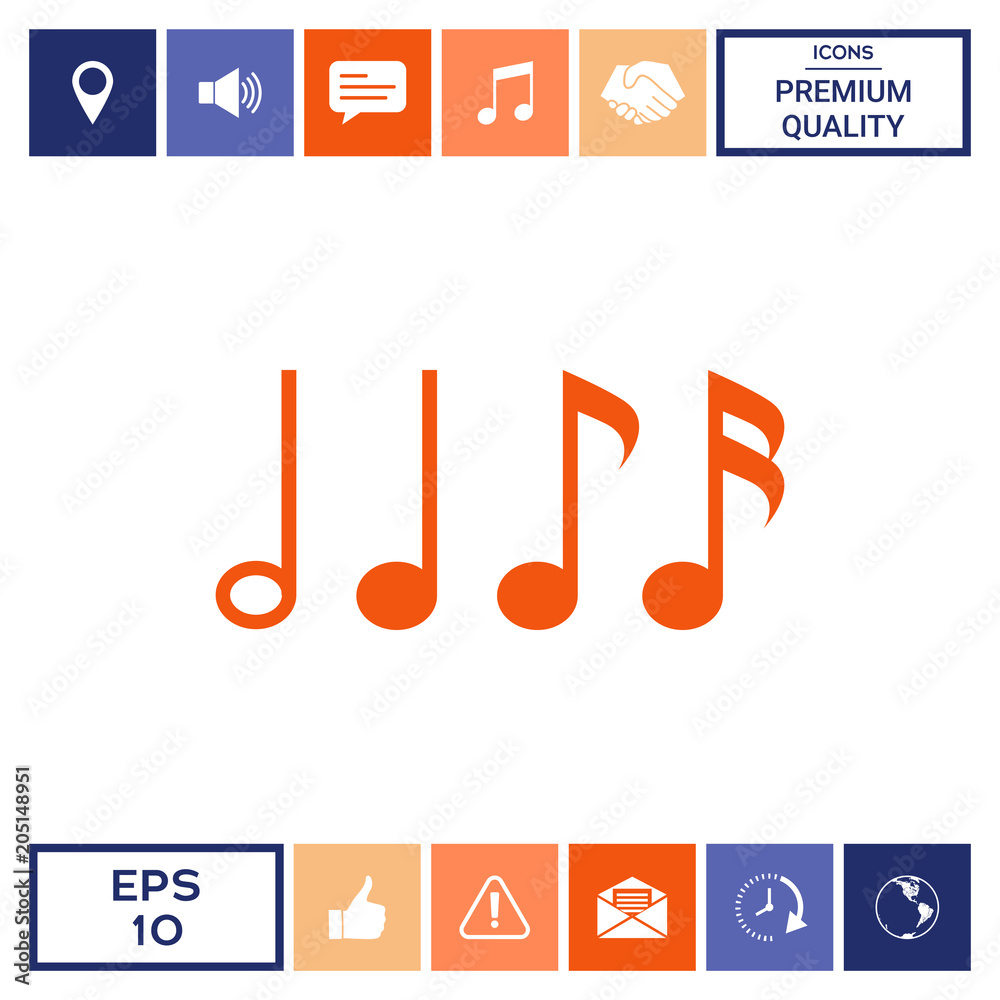 Symbol of Music, notes. Sixteenth note, Eighth note, quarter note and ...