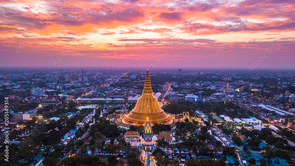 Phra Pathommachedi, Nakhonpathom, Aerial top view Phra Pathommachedi at ...