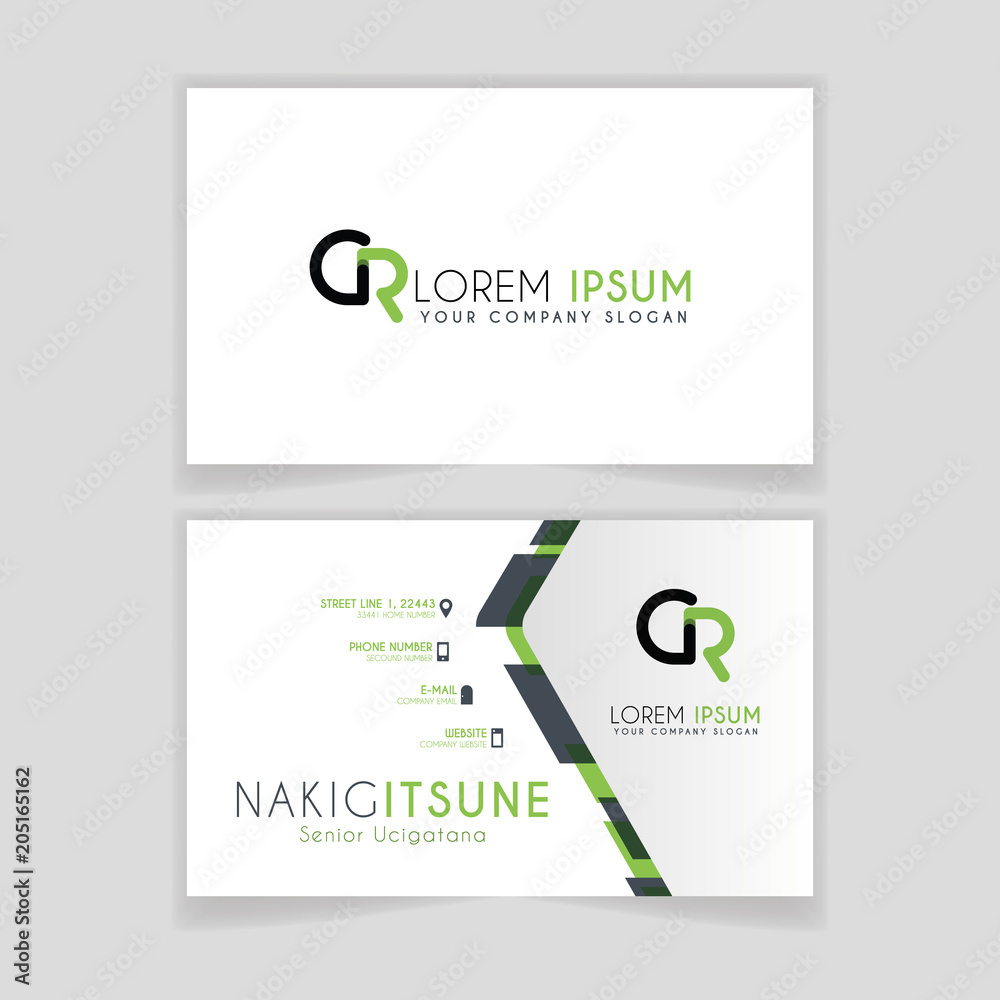 Simple Business Card with initial letter CR rounded edges with green ...