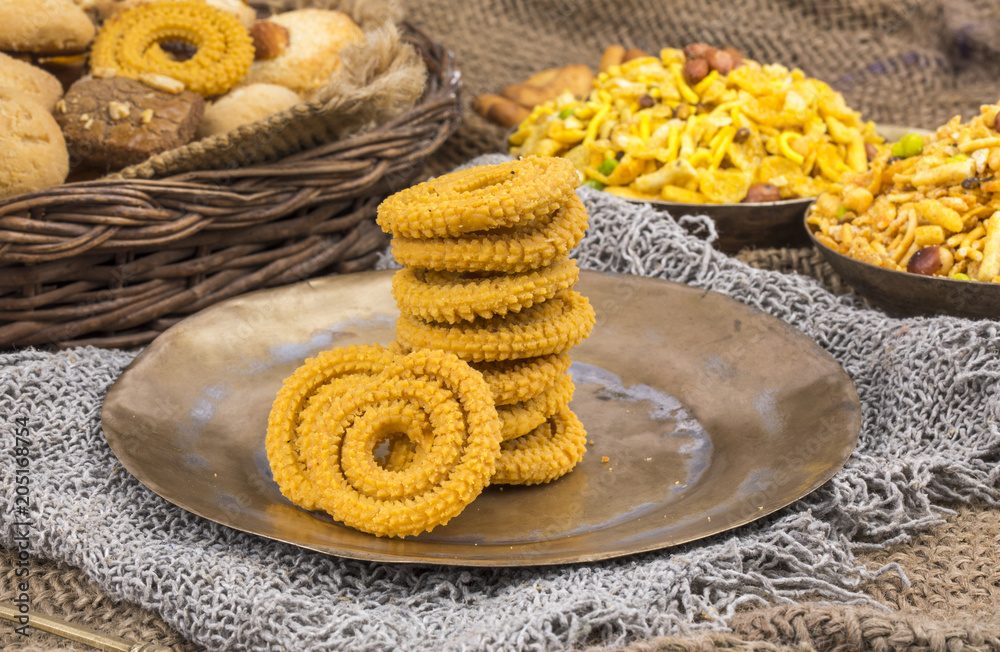 Indian Traditional Deep Fried Snack Chakli with Namkeen Also Called ...