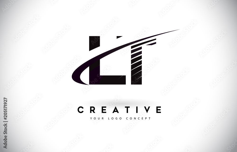 LT L T Letter Logo Design with Swoosh and Black Lines. Stock Vector ...