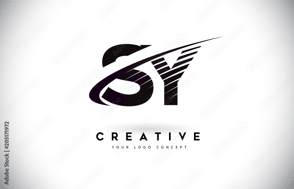 SY S Y Letter Logo Design with Swoosh and Black Lines. Stock Vector ...