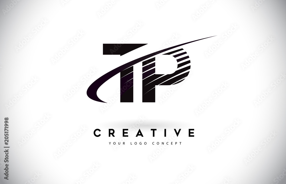 TP T P Letter Logo Design with Swoosh and Black Lines. Stock Vector ...