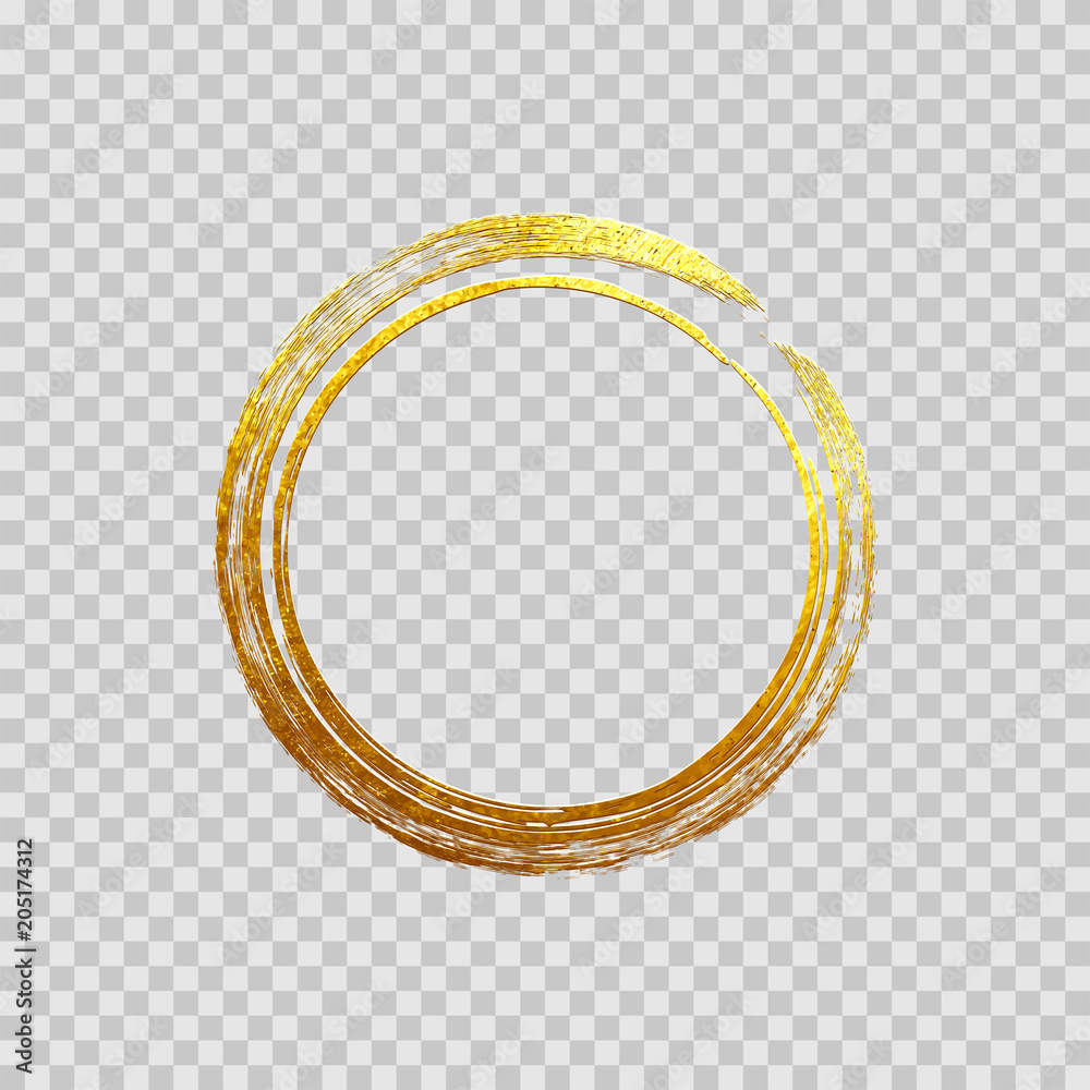 Golden ring frame made on brush stroke isolated on transparent ...