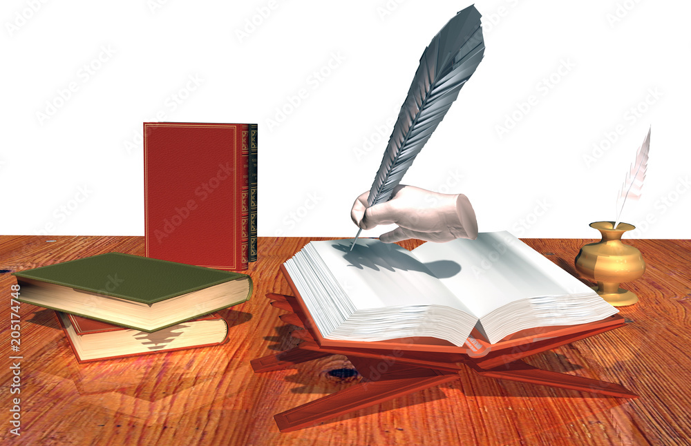 Ghost Writer, Hand schreibt mit Feder in ein Buch Stock-Illustration ...