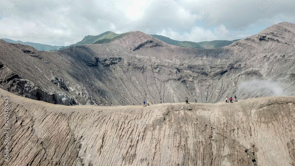Beautiful adventure mountain ridge walkway on top of active Volcano ...