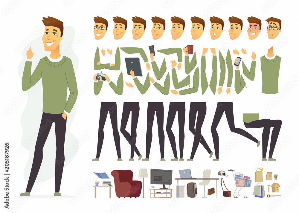 Cute man - vector cartoon people character constructor Stock Vector ...