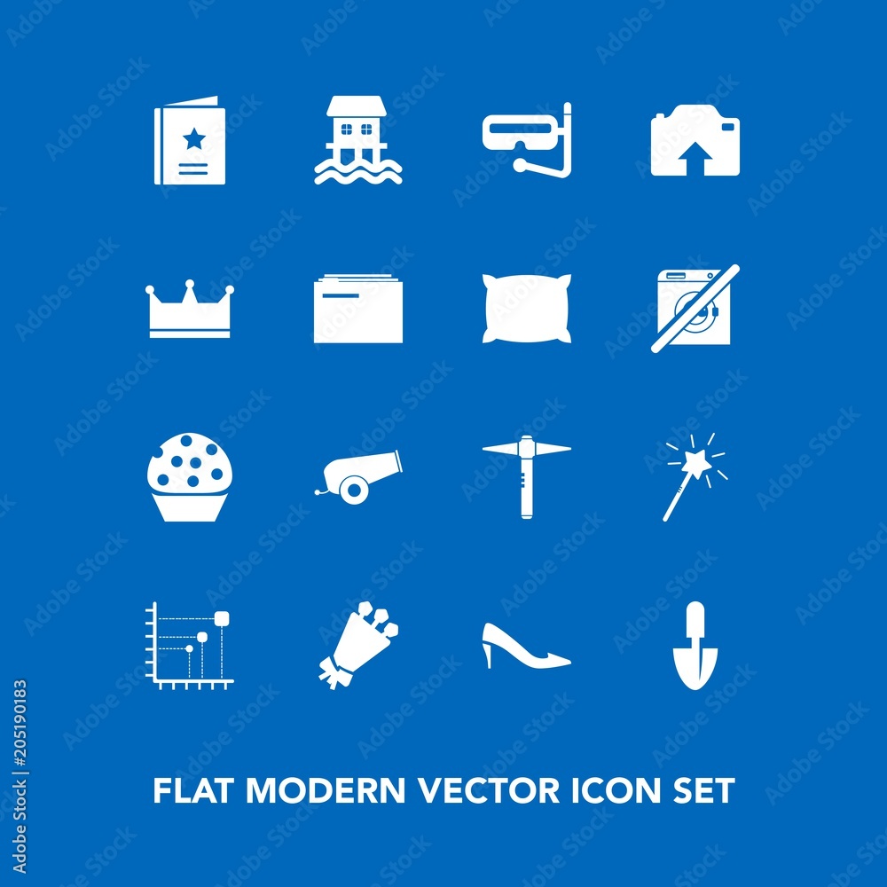 Modern, simple vector icon set on blue background with king, photo ...