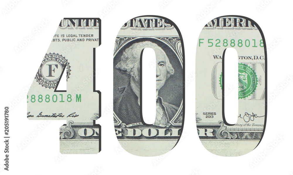 400 Number. American dollar banknotes. Money texture. Isolated on white ...