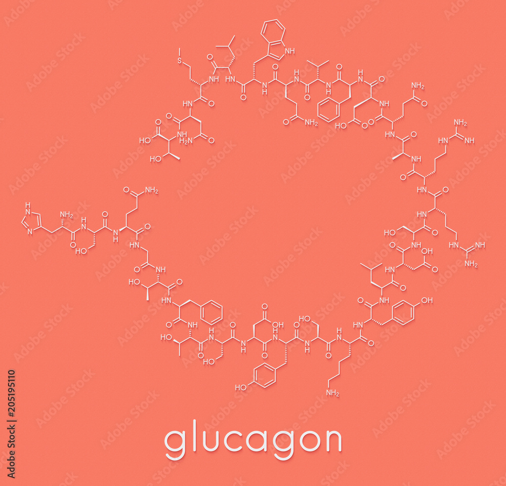 Glucagon hypoglycemia drug molecule. Skeletal formula. Stock ...