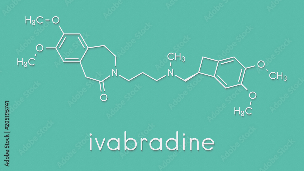 Ivabradine angina pectoris drug molecule. Skeletal formula. Stock ...