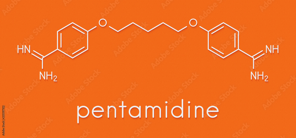 Pentamidine antimicrobial drug molecule. Used in treatment of ...