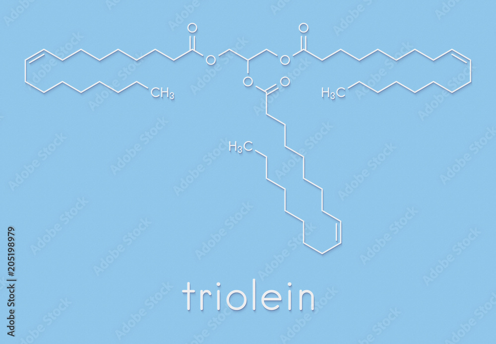 Olive oil triglyceride (glyceryl trioleate, triolein). Example of an ... Olive oil triglyceride (glyceryl trioleate, triolein). Example of an ...