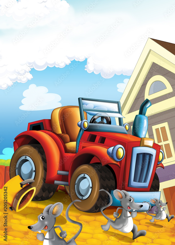 cartoon scene with tractor and animals - vehicle for different tasks ...