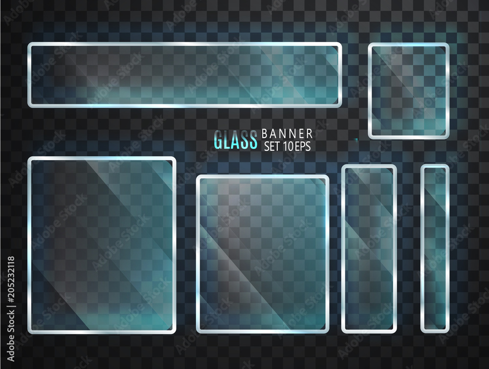 Glass transparent plates set. Vector glass modern banners isolated on ...