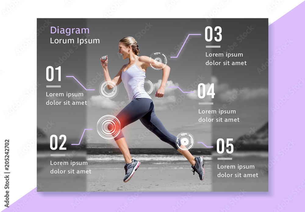 Fitness Diagram Layout with Purple Accents Stock Template | Adobe Stock