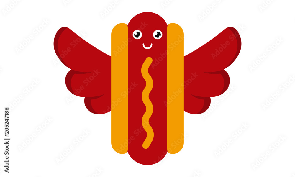 Vector illustration of Hot Dog with Wings. Flying Food Concept. Hot Dog ...