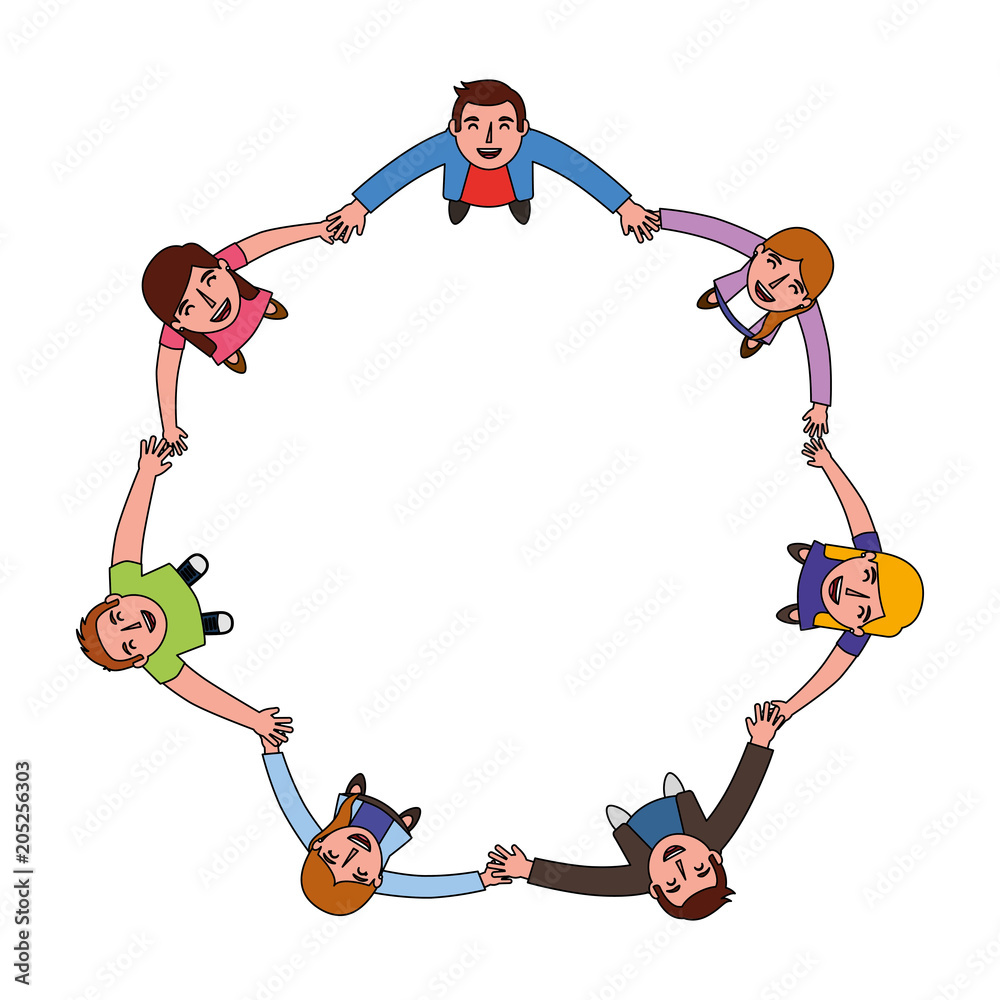 group of people around circle from looking up vector illustration Stock ...