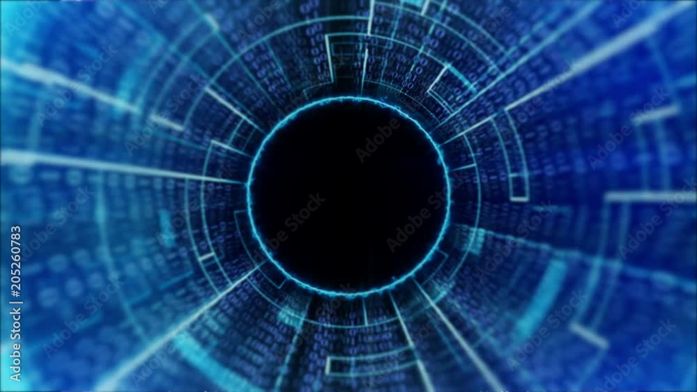 loopable Abstract background with flying into digital tunnel from ...