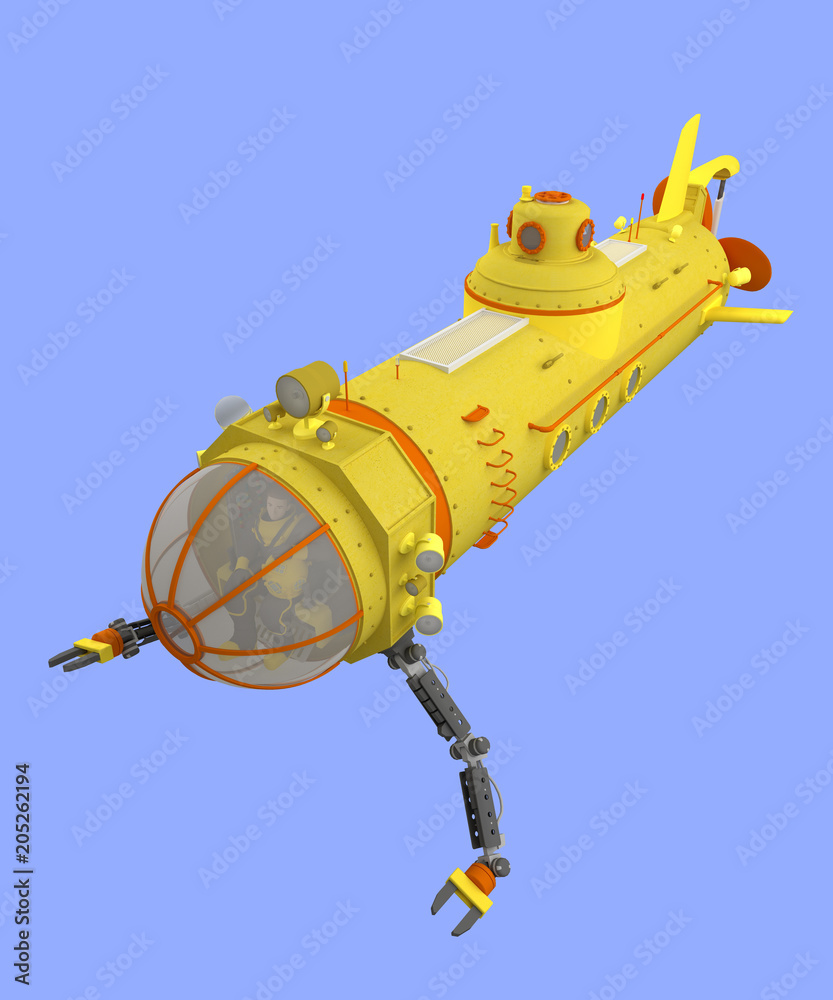 submarine with robot arms 3d rendering Stock Illustration | Adobe Stock