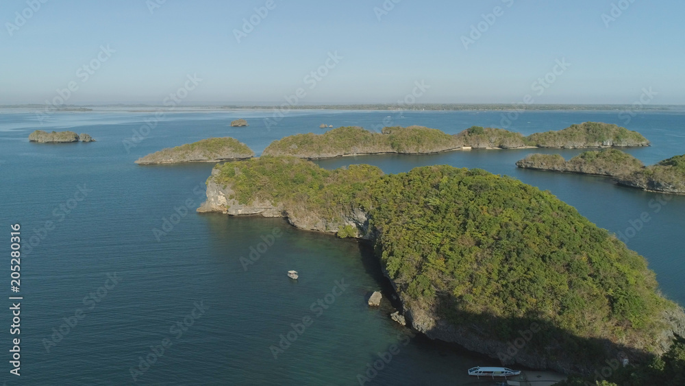 Aerial view of Small islands with beaches and lagoons in Hundred ...
